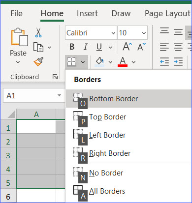 Alt+H, B: Add Border - ExcelNotes