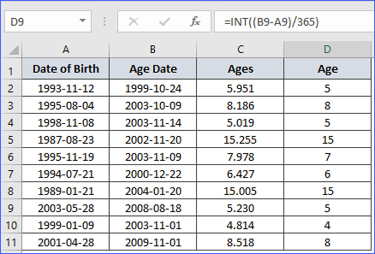 How To Calculate Ages In Years ExcelNotes