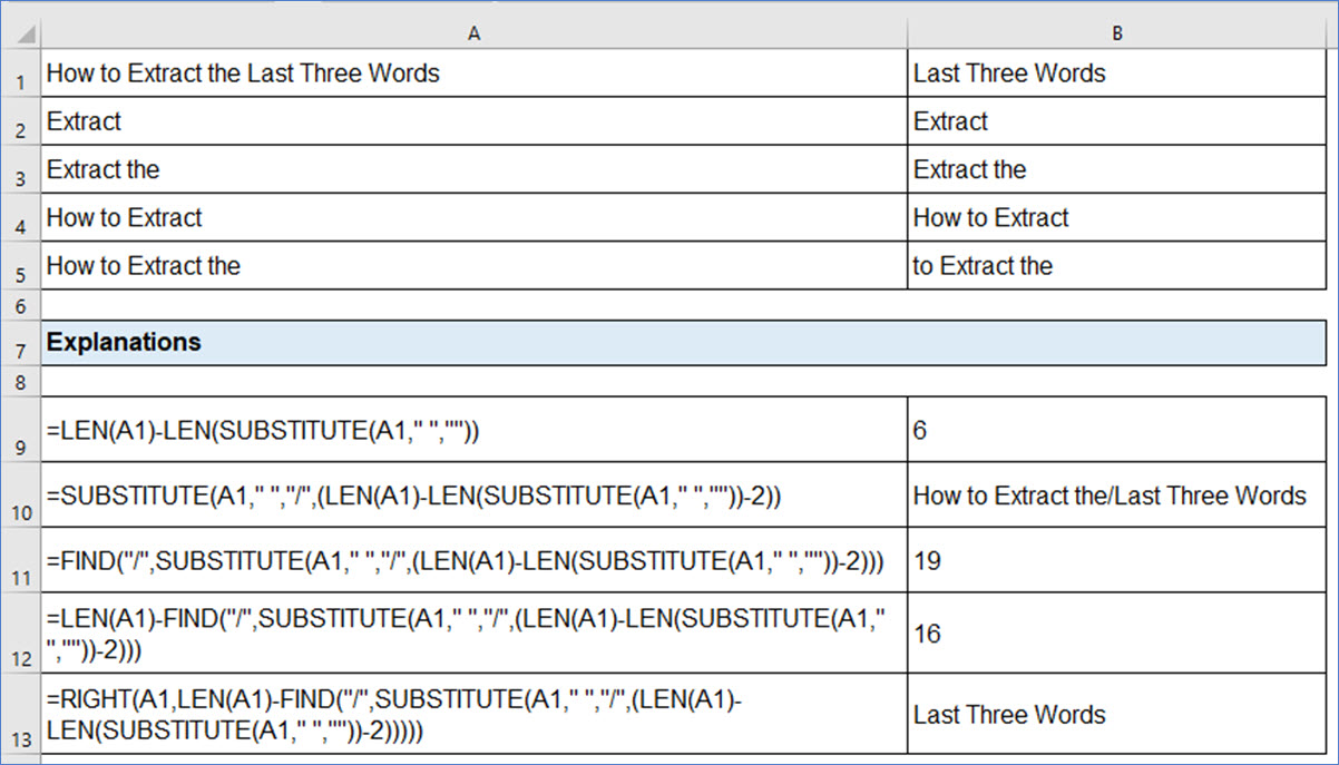 How to Extract the Last Three Words - ExcelNotes