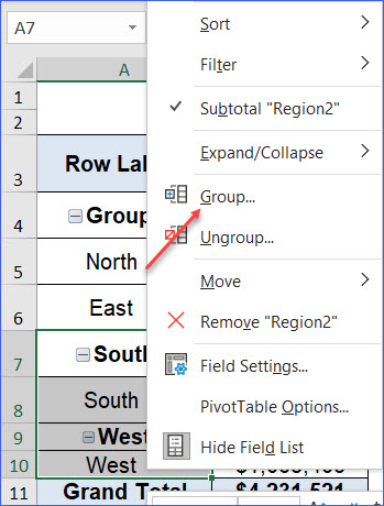How to Group Items in the Pivot Table - ExcelNotes