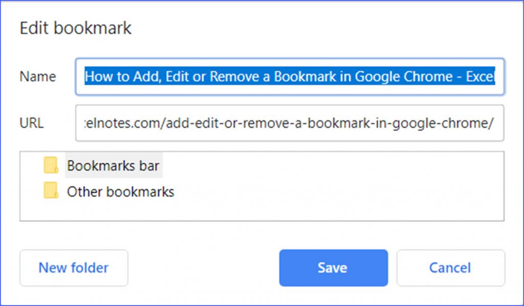 How to Add, Edit or Remove a Bookmark in Google Chrome - ExcelNotes