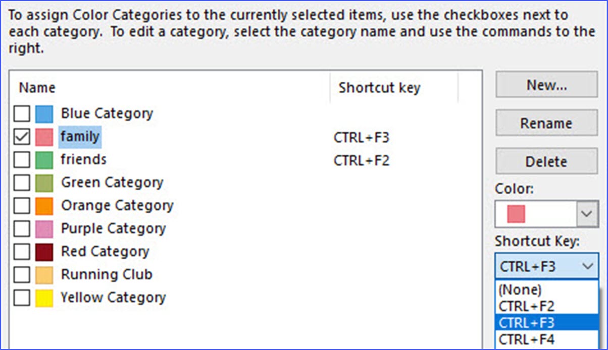 How to Assign a Contact Category Shortcut in Outlook - ExcelNotes