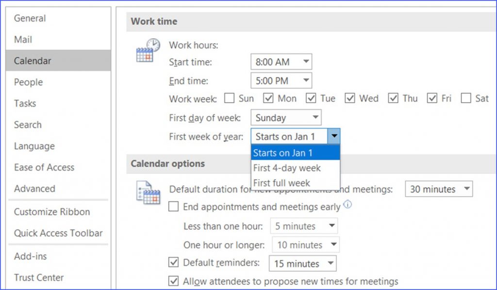 How to Change the First Week in Outlook Calendar - ExcelNotes
