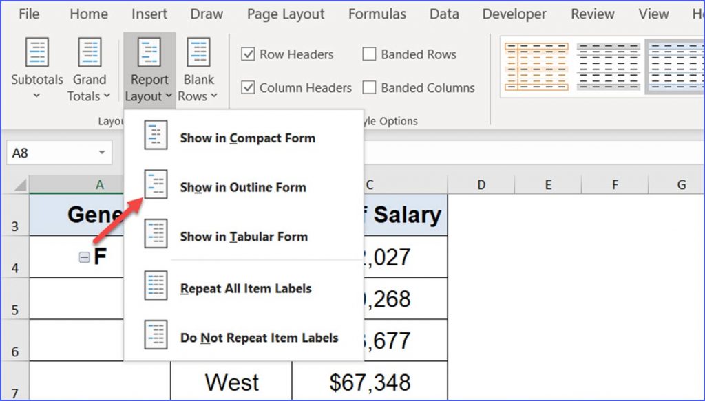 How To Change Pivot Table In Outline Form ExcelNotes