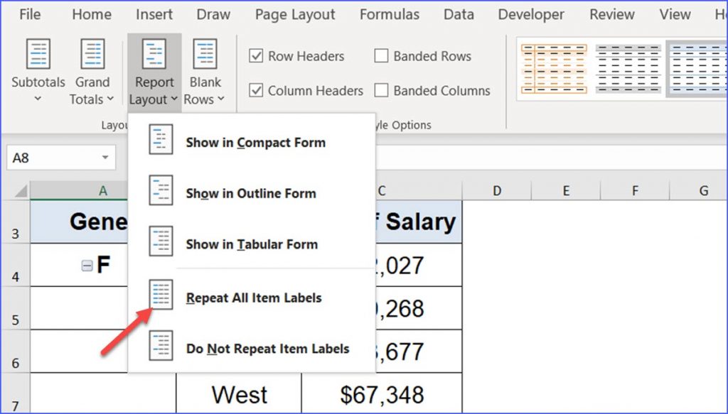 How To Repeat Item Labels In Pivot Table ExcelNotes