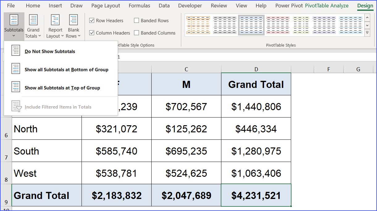 How To Show Or Hide Subtotals ExcelNotes