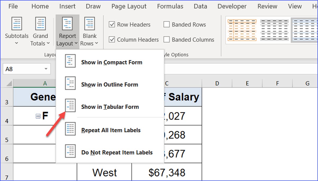 How To Change Pivot Table In Tabular Form ExcelNotes