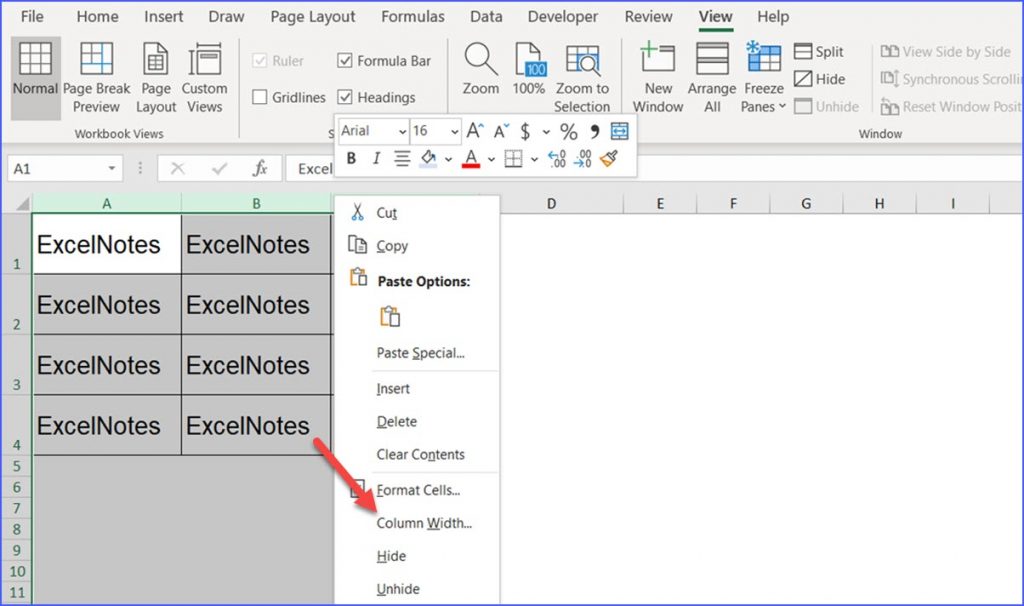 How To Setup Column Width ExcelNotes