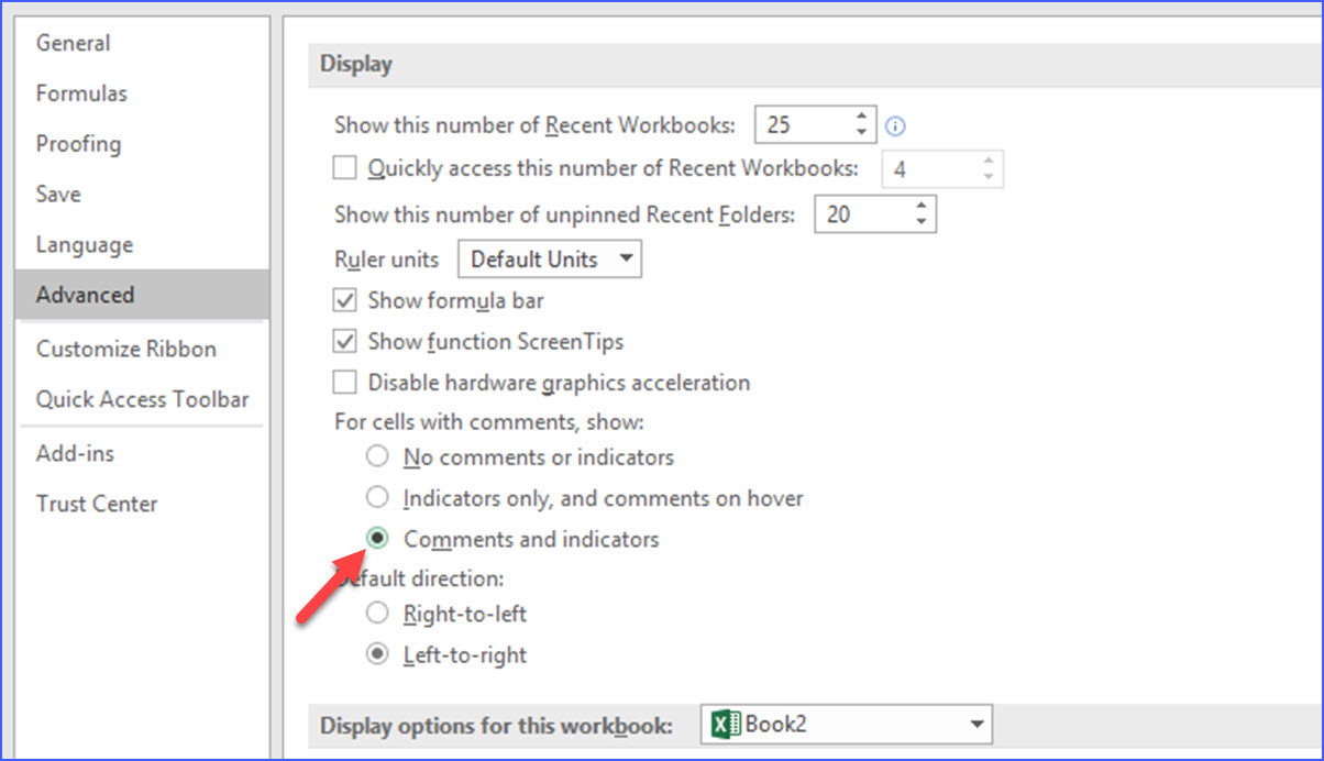 How to Show Comments and Indicators - ExcelNotes