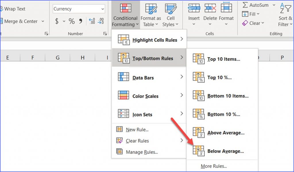 How to Highlight Values that are Below Average - ExcelNotes