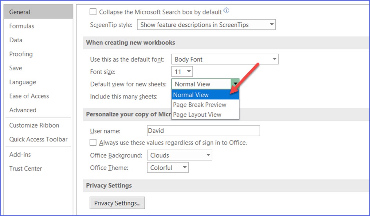 How To Setup The Default View For A New Worksheet ExcelNotes