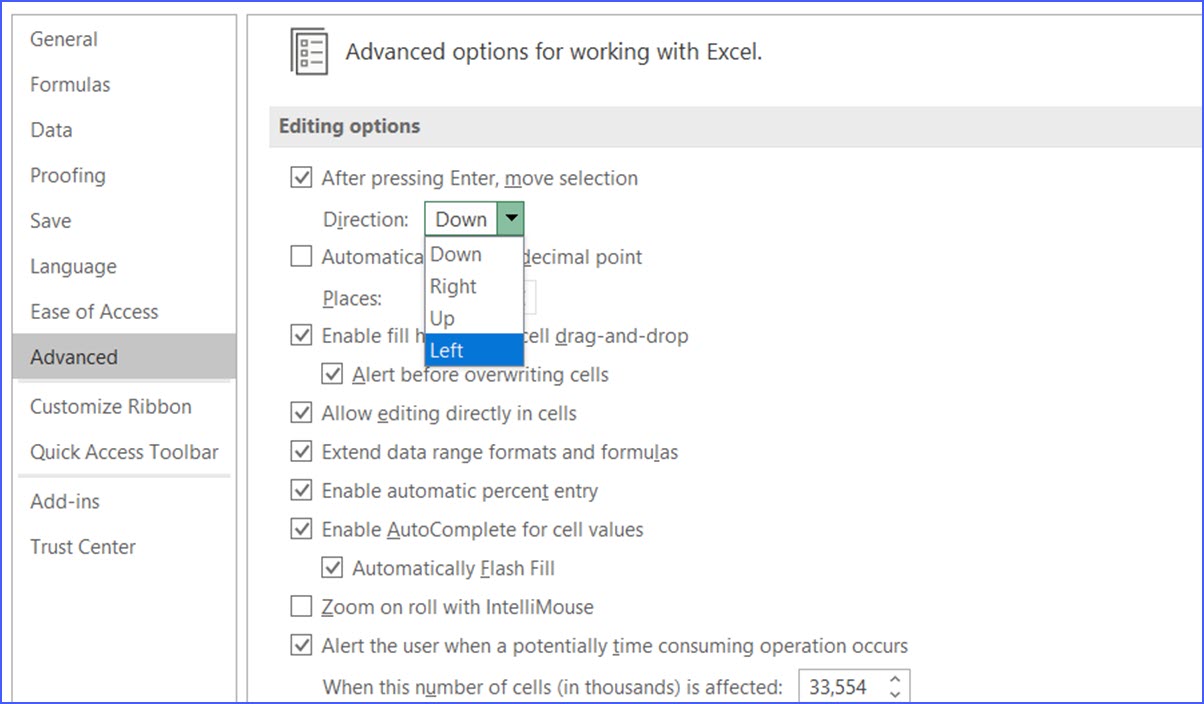 How to Setup Moving Cursor to the Cell Left When Pressing Enter ...