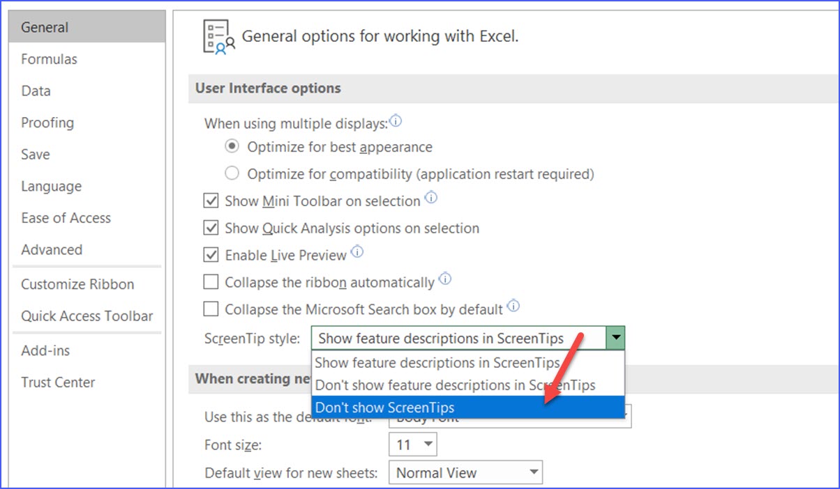 How To Hide Feature Descriptions In Screentips Excelnotes