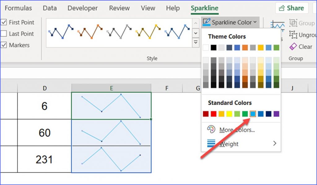 How To Format Line Sparklines ExcelNotes