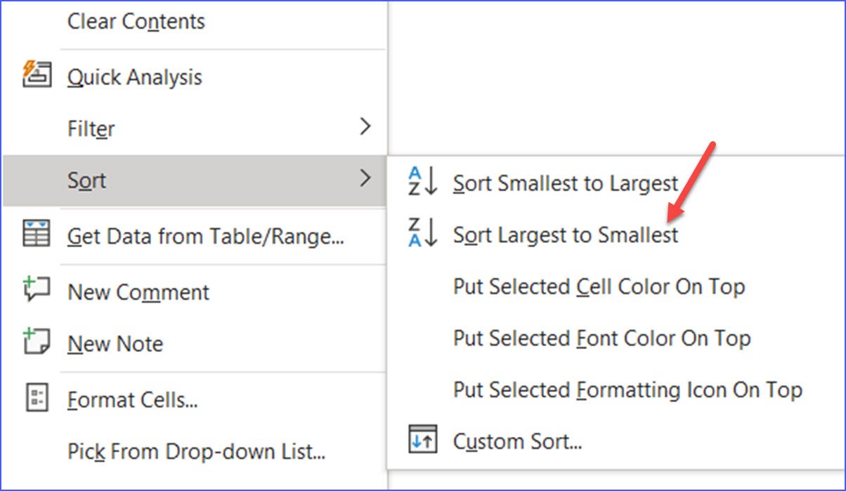 How To Sort A Column With Numbers From Largest To Smallest Excelnotes 
