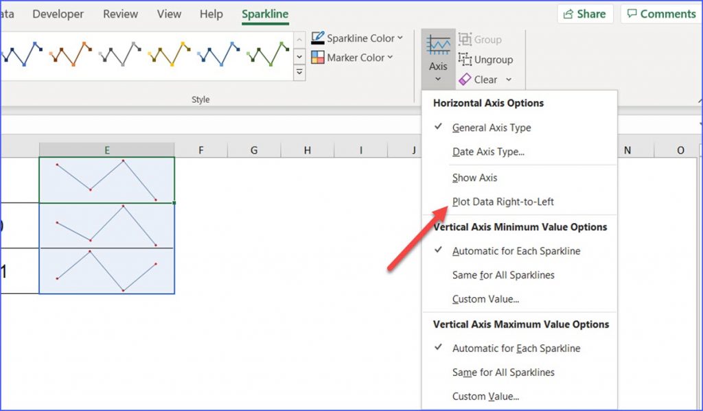 How to Plot Sparklines from Right to Left - ExcelNotes