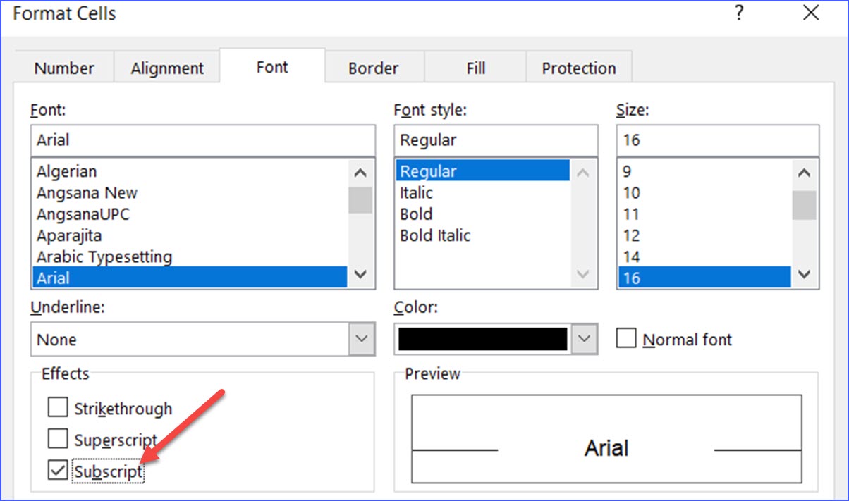 How to Subscript Contents in a Cell - ExcelNotes