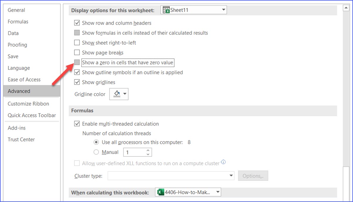 How to Turn Zero to Blank in Cells that Have Zero Value - ExcelNotes