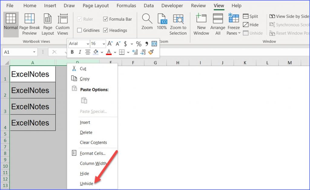 How To Unhide Multiple Columns ExcelNotes
