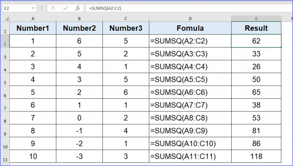 How To Use SUMSQ Function ExcelNotes