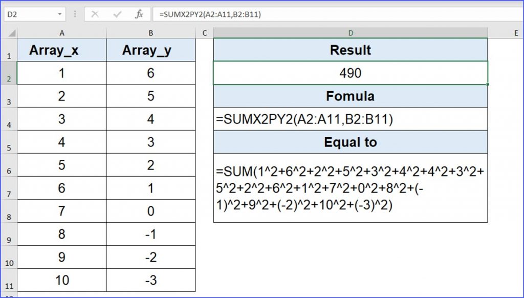 How to Use SUMX2PY2 Function - ExcelNotes