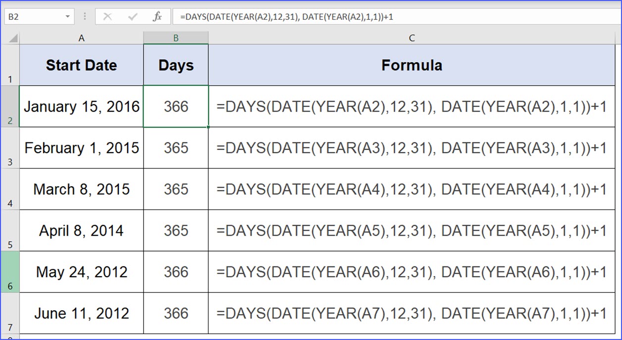 How To Calculate Days In The Year Of The Date ExcelNotes