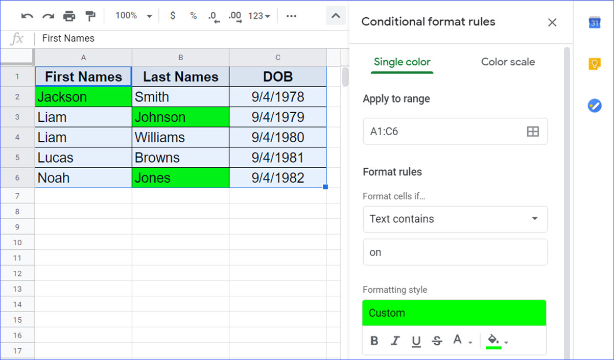 How To Highlight Text That Contain Multiple Strings In Google Sheets