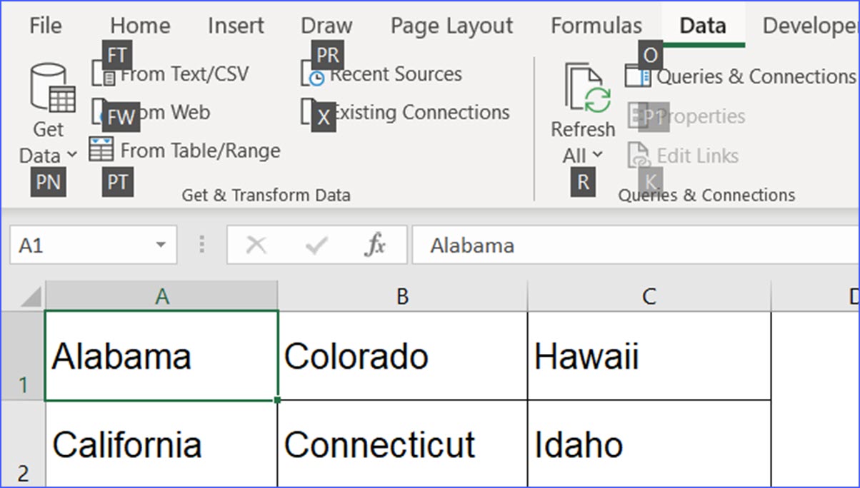 Alt+A: Open Data Tab - ExcelNotes