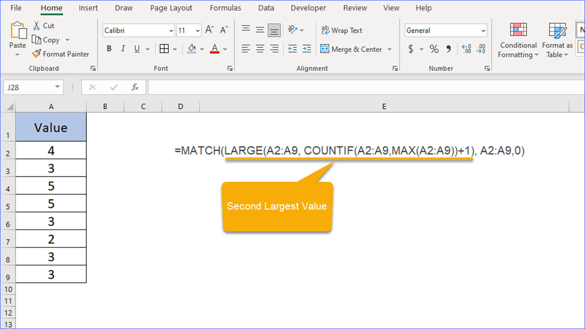 How To Count Row Number For Second Largest Value ExcelNotes