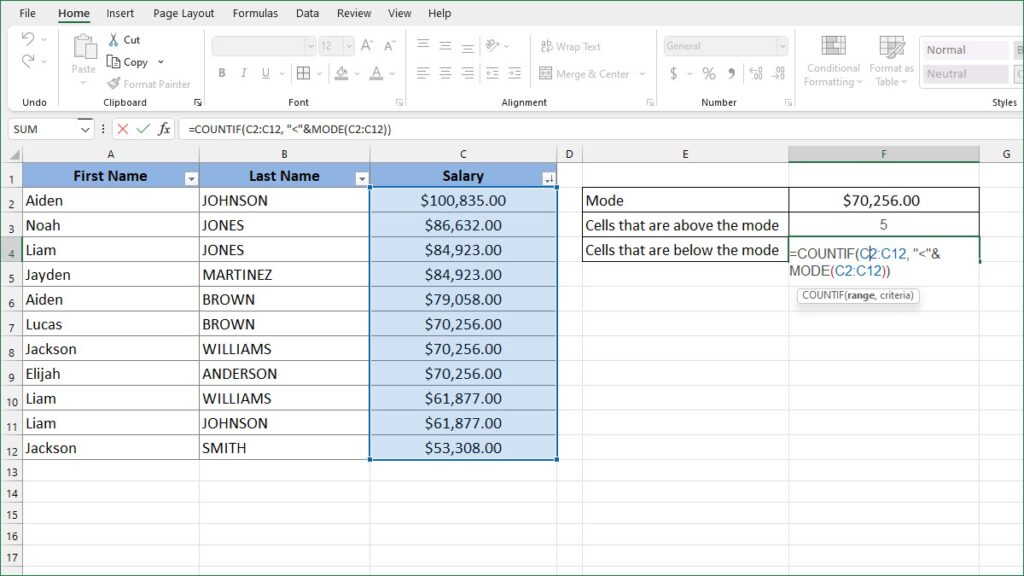 How To Count Cells That Are Above Mode ExcelNotes