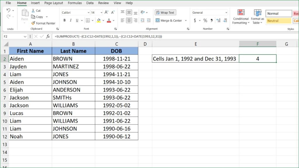 How To Count Cells Between Dates ExcelNotes