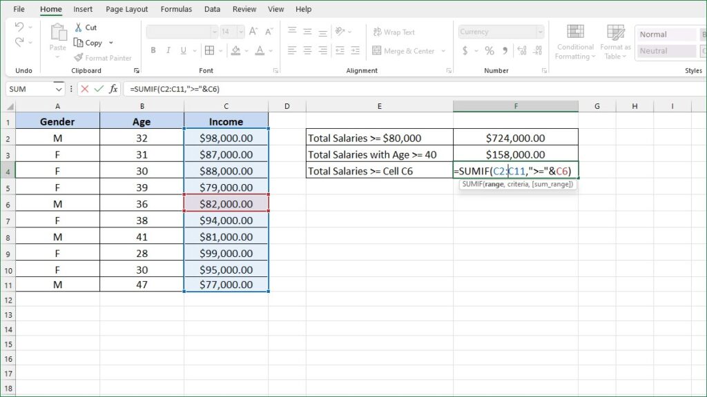 How To Sum Numbers Greater Than Or Equal To Excelnotes