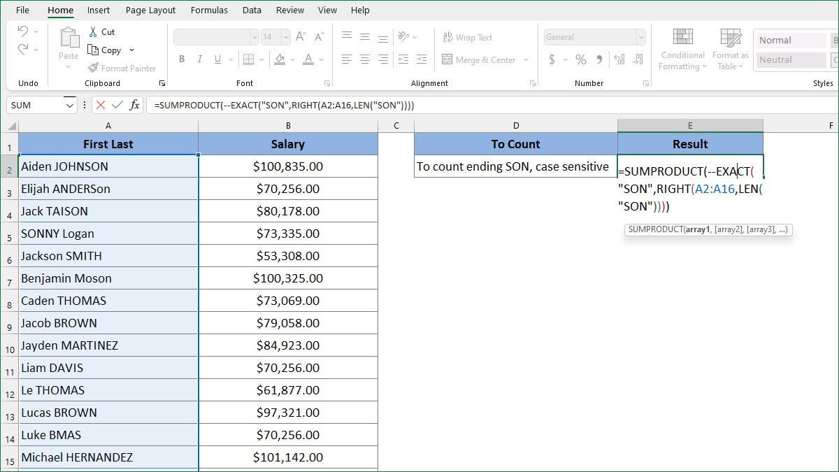 How To Count Cells Ending A Text String Case Sensitive Excelnotes 4232