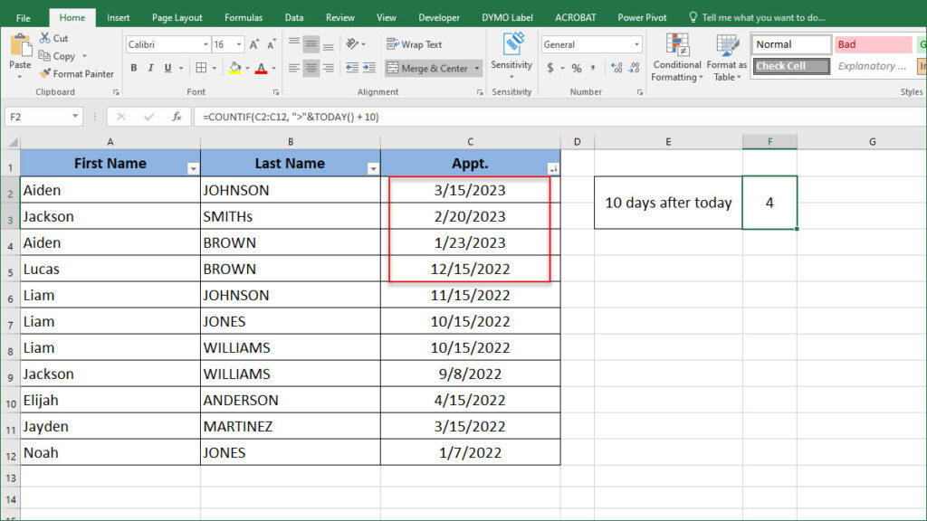 How to Count Cells 10 Days After Today - ExcelNotes