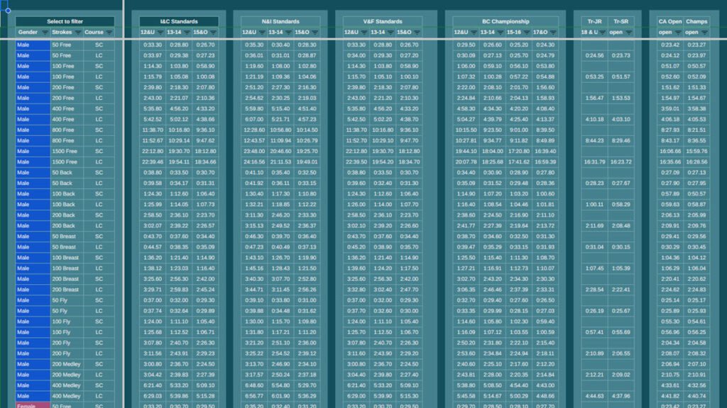 Swimming Marks Dashboard - ExcelNotes